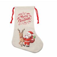 China Heavy Thick 380gsm Linen Sublimation Christmas Stockings With Red Cotton Cords Children Promotional Party Supplies for sale