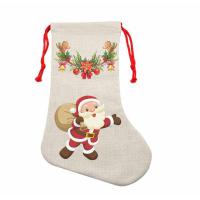 China Heavy Thick 380gsm Linen Sublimation Christmas Stockings With Red Cotton Cords Children Promotional Party Supplies for sale