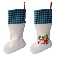 China Custom Photo Printing Buffalo Plaid Linen Sublimation Blank Christmas Stockings for sale