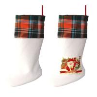 China Custom Photo Printing Buffalo Plaid Linen Sublimation Blank Christmas Stockings for sale