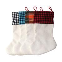 China Custom Photo Printing Buffalo Plaid Linen Sublimation Blank Christmas Stockings for sale