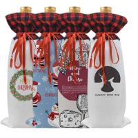 China Blank Sublimation Wine Bag Customized Linen Sublimation Wine Bottle Bag For Christmas Gifts for sale