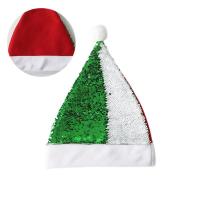 China Personalized Sublimation Christmas Hats Red And Green Sequin Santa Hat for sale