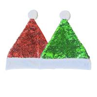 China Personalized Sublimation Christmas Hats Red And Green Sequin Santa Hat for sale