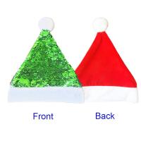 China Personalized Sublimation Christmas Hats Red And Green Sequin Santa Hat for sale