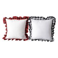 China Sublimation Pillow Covers Blanks Heat Transfer Printed Plaid With Ruffled Lace for sale