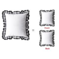China Sublimation Pillow Covers Blanks Heat Transfer Printed Plaid With Ruffled Lace for sale