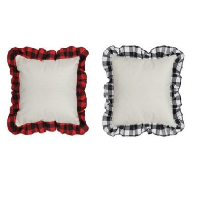 China Double Sided Sublimation Pillow Case Blanks Printed Plaid Cotton Linen Sublimation Pillow Cover for sale