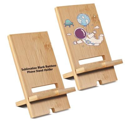 China Desktop Sublimation Wooden Cell Phone Stand With Charging Hole Custom Wooden Mobile Phone Stand for sale