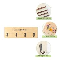 China Sublimation Blanks Wooden Rectangular Wall Hanging Holder With Hooks Custom Key Hanger for sale