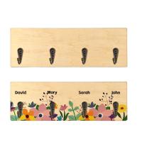 China Sublimation Blanks Wooden Rectangular Wall Hanging Holder With Hooks Custom Key Hanger for sale