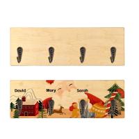 China Sublimation Blanks Wooden Rectangular Wall Hanging Holder With Hooks Custom Key Hanger for sale