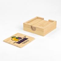 China Square Shape Sublimation Bamboo Wooden Coaster Set With Holder Custom Wooden Tea Cup Mat Pad Bamboo Coaster for sale