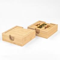 China Square Shape Sublimation Bamboo Wooden Coaster Set With Holder Custom Wooden Tea Cup Mat Pad Bamboo Coaster for sale