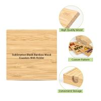 China Square Shape Sublimation Bamboo Wooden Coaster Set With Holder Custom Wooden Tea Cup Mat Pad Bamboo Coaster for sale