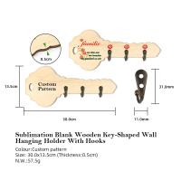 China DIY Creative Sublimation Wooden Key Shaped Key Holder For Wall Custom Key Hanger for sale