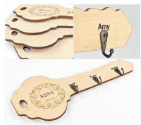 China DIY Creative Sublimation Wooden Key Shaped Key Holder For Wall Custom Key Hanger for sale