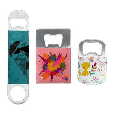 China Sublimation Leather Bottle Opener Blank Double Sided Print Logo PU Leather Sublimation Bottle Opener for sale