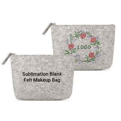 China Custom Blank Sublimation Portable Felt Makeup Bag Coin Purse Cosmetic Canvas Bag With Zipper for sale