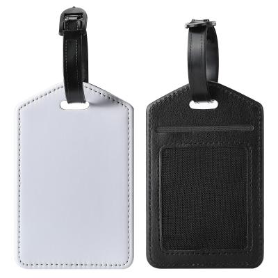 China Personalized PU Leather Luggage Tag With Card Slot Back Custom Logo Printed White Blank Rectangle Sublimation Heat Transfer Tag for sale