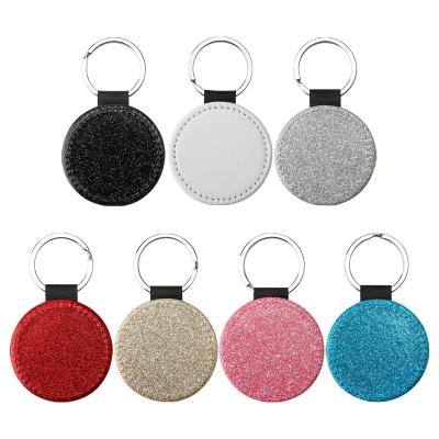 China Leather Sublimation Keychain Colorful Blank Single Sided Glitter Keychain Custom Key Tag for sale