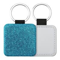 China Leather Sublimation Keychain Colorful Blank Single Sided Glitter Keychain Custom Key Tag for sale
