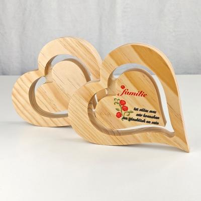 China Double Heart Photo Frame Sublimation Blanks Custom Wood Picture Frames For Christmas Decorative for sale