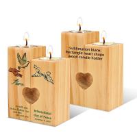 China Eco Friendly Wooden Sublimation Candle Holder Ambient Decoration Couple Romantic Heart Shaped Wedding Decoration Candle Holder for sale