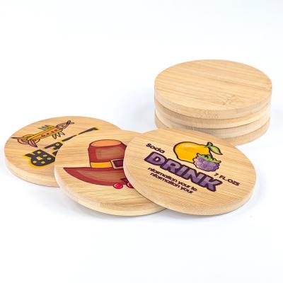 China Eco Friendly Round Sublimation Natural Bamboo Wood Coaster Custom Logo Pallet Cup Mat for sale