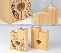 China Eco Friendly Wooden Sublimation Candle Holder Ambient Decoration Couple Romantic Heart Shaped Wedding Decoration Candle Holder for sale