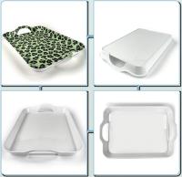 China Customizable Printable White Plastic Blanks Desk Dinnerware Trays With Handles Rectangle Sublimation Serving Tray for sale