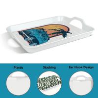China Customizable Printable White Plastic Blanks Desk Dinnerware Trays With Handles Rectangle Sublimation Serving Tray for sale