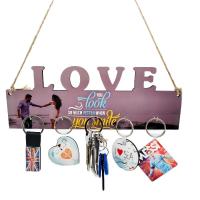 China Modern Single Sided Sublimation Wood Blanks LOVE HOME FAMILY Wooden Key Hooks For Wall And Door for sale
