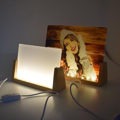China U Shaped Acrylic Sublimation Led Photo Frame With Wooden Base Photo Printing Picture Frame Blanks for sale
