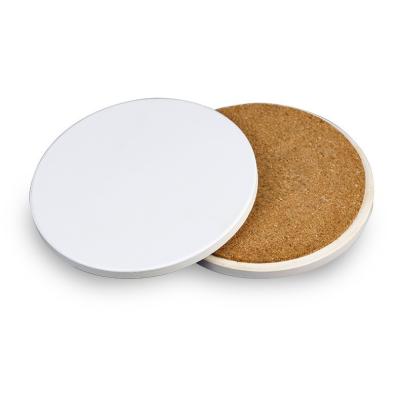 China Blank Coated Round Shape Sublimation Ceramic Coaster With Cork Back for sale