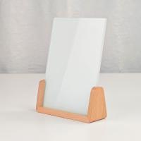 China Durable Tabletop Sublimation Glass Photo Frame With Wooden U Shaped Base Custom Printing Tempered Glass Picture Frame for sale