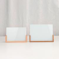China Durable Tabletop Sublimation Glass Photo Frame With Wooden U Shaped Base Custom Printing Tempered Glass Picture Frame for sale