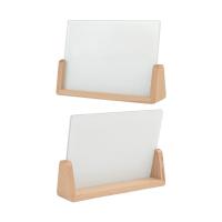 China Durable Tabletop Sublimation Glass Photo Frame With Wooden U Shaped Base Custom Printing Tempered Glass Picture Frame for sale