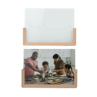 China Durable Tabletop Sublimation Glass Photo Frame With Wooden U Shaped Base Custom Printing Tempered Glass Picture Frame for sale