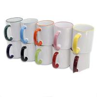 China Custom Blank Sublimation Ceramic Mug Rim Colored 11oz Sturdy  Design for sale