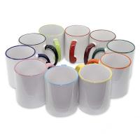 China Custom Blank Sublimation Ceramic Mug Rim Colored 11oz Sturdy  Design for sale