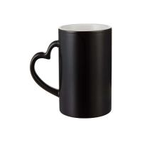 China 11oz Ceramic Mug Sublimation Color Changing Mug With Heart Handle For Sublimation Printing for sale
