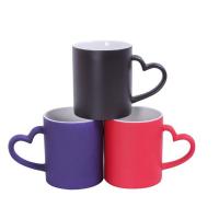 China 11oz Ceramic Mug Sublimation Color Changing Mug With Heart Handle For Sublimation Printing for sale