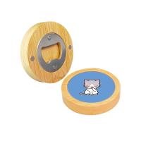 China Personalized Round Bamboo Wooden Bottle Opener Fridge Magnet Sublimation Blank Bottle Openers for sale