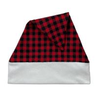 China Xmas Sublimation Blank Hats Christmas Festival Party Decoration Short Plush Buffalo Plaid Sublimation Santa Hat for sale