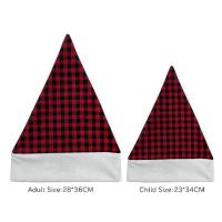 China Xmas Sublimation Blank Hats Christmas Festival Party Decoration Short Plush Buffalo Plaid Sublimation Santa Hat for sale