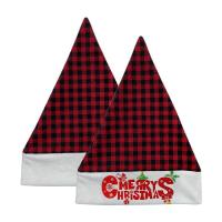 China Xmas Sublimation Blank Hats Christmas Festival Party Decoration Short Plush Buffalo Plaid Sublimation Santa Hat for sale