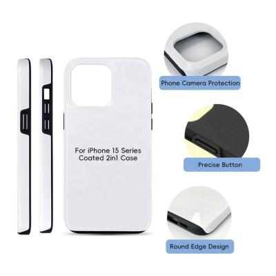 China For Iphone 14 15 16 Pro Plus Max Blank Cell Mobile Cover TPU PC Coating 2 In 1 Tough 3D Sublimation Phone Case for sale