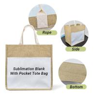 China Custom Linen Sublimation Tote Bag Blanks With Front Pocket Diy Custom Jute Shopping Bag Sublimation Printing Tote Bags for sale