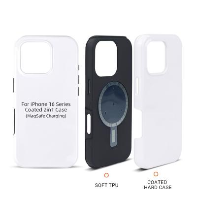 China 3D Sublimation 2 In 1 Coated MagSafe Phone Case For Iphone 16 Heat Transfer Magnetic Phone Case for sale
